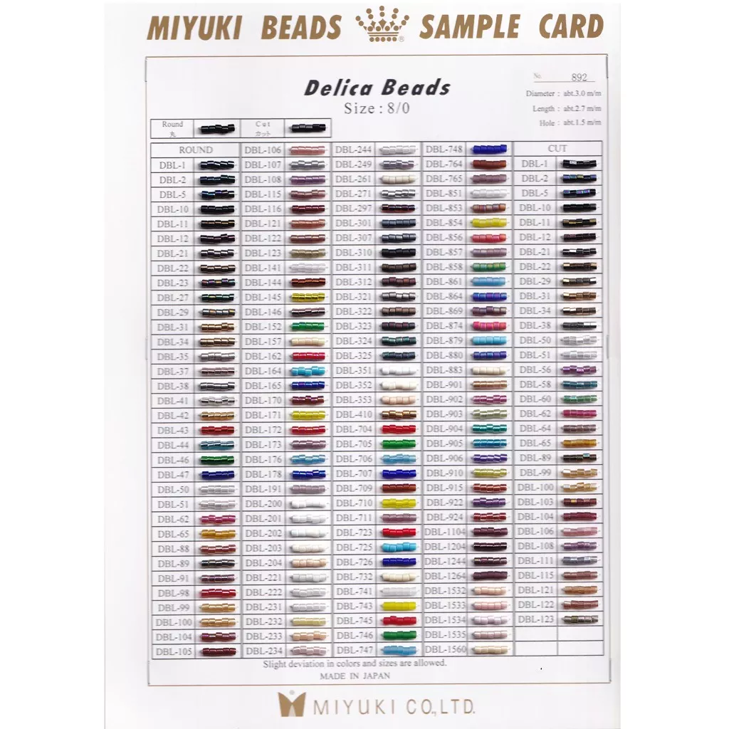 Color chart Miyuki Delica 8/0 (DBL) - Sample Card (n°892) - New Color ...