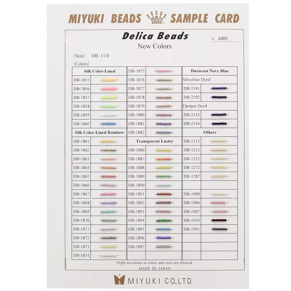 Color chart Miyuki Delica 11/0 (DB) - Sample Card (n°1005) - Silk ...