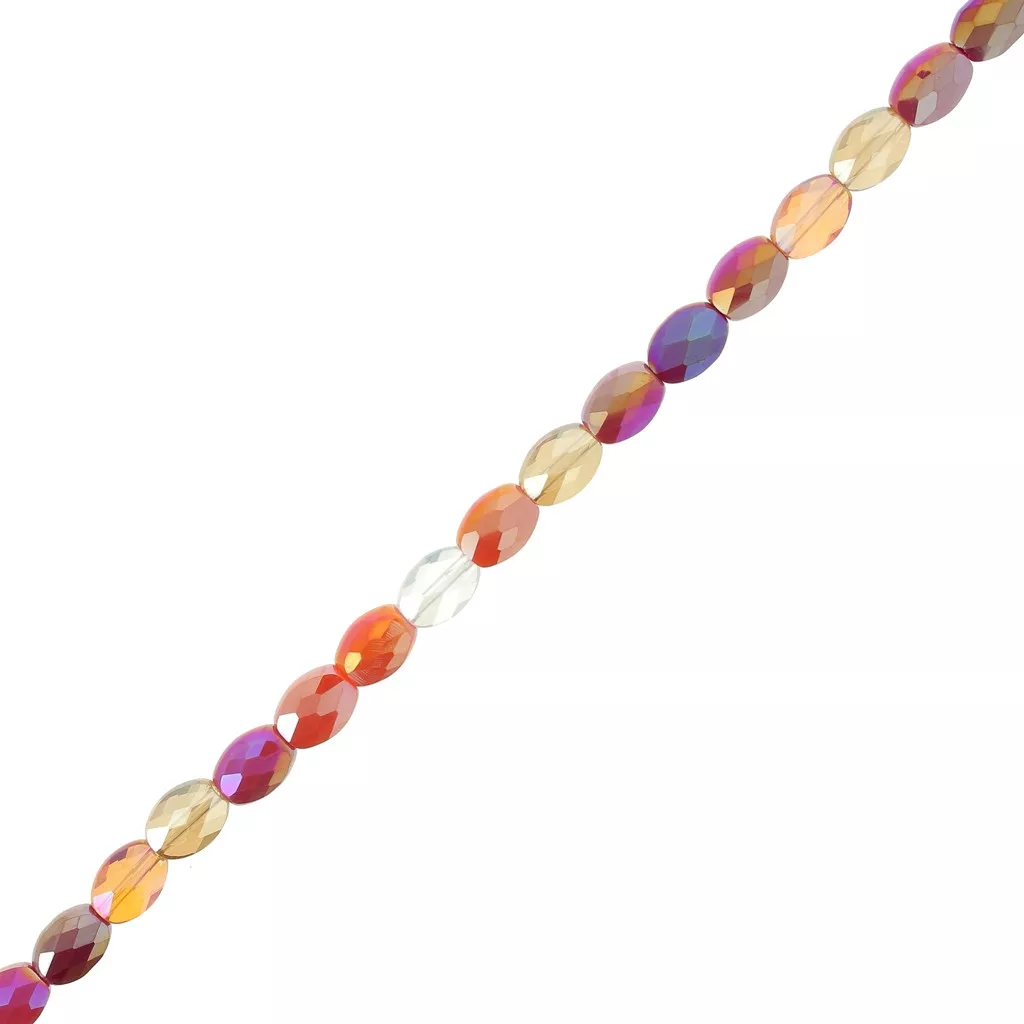 Oval faceted glass beads 8x6 mm - Mix Red - Orange x56cm - Perles & Co