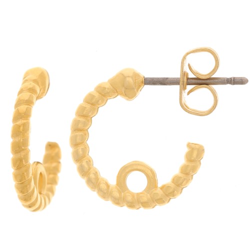 13mm Open twisted hoop earrings with closed ring Fine Gold plated x2 Perles Co