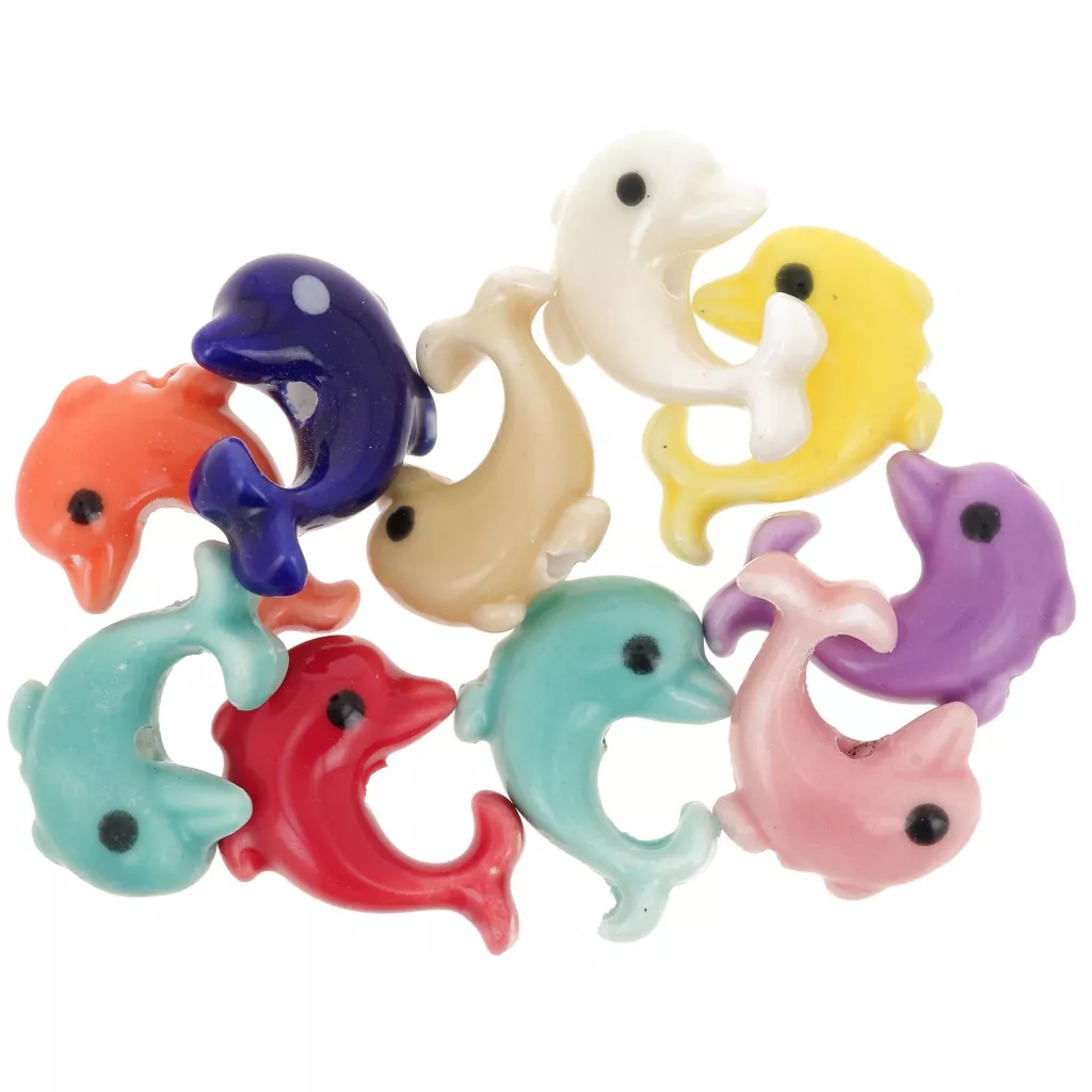 16x20mm Ceramic dolphin beads - Multicolored x10 - Perles & Co