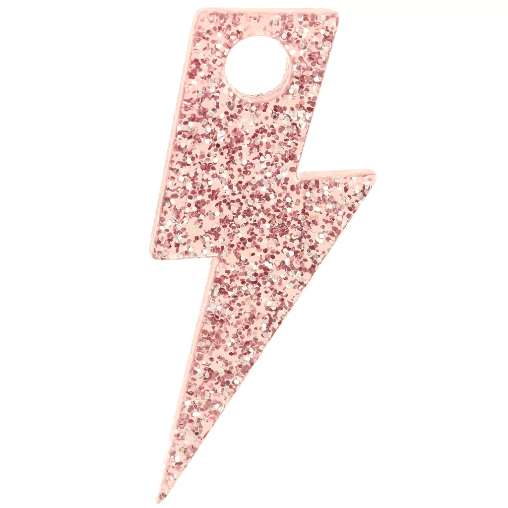 25 mm acrylic lightning bolt pendant - Old rose glitter x1 - Perles & Co