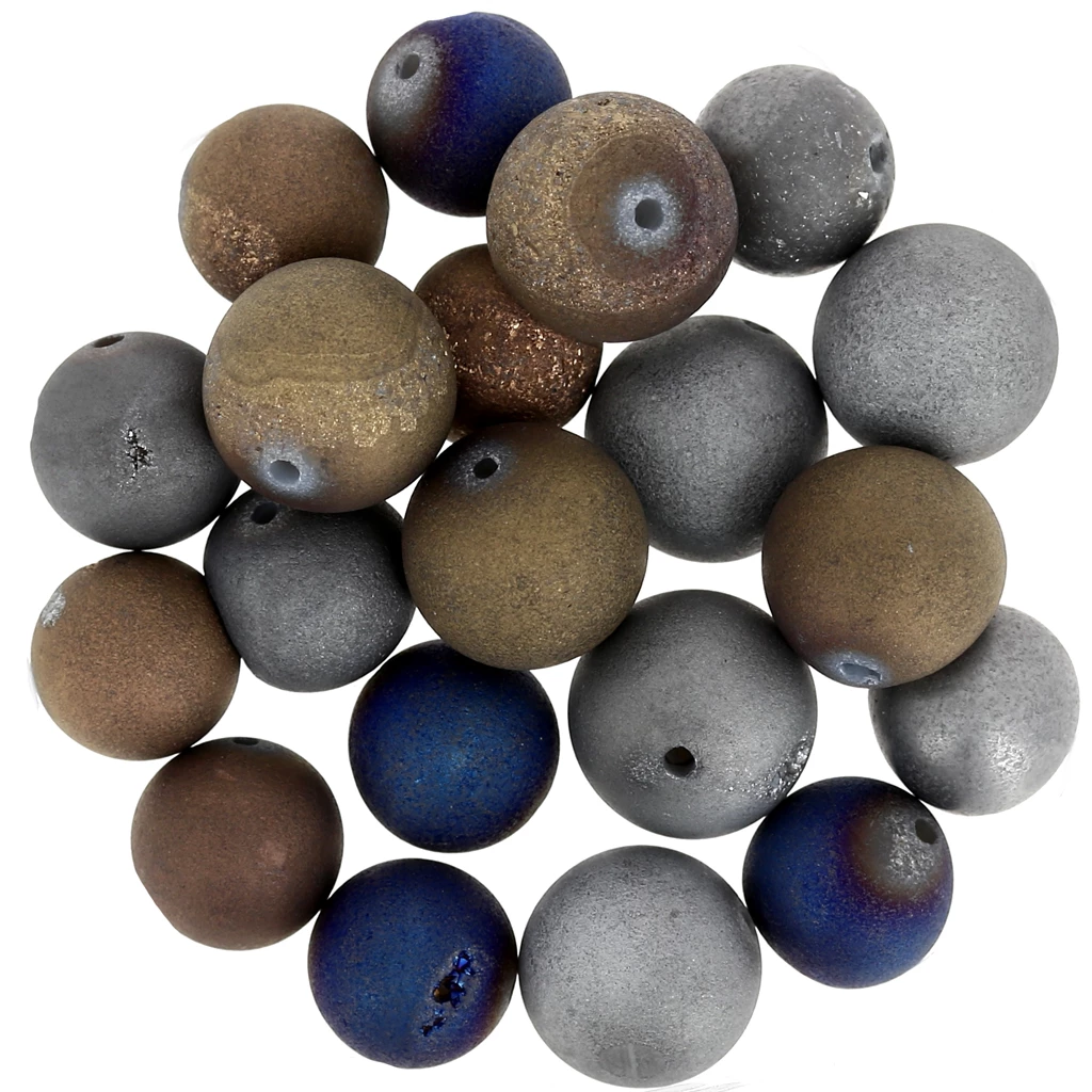 Gift - Round Druzy Agate Beads - Random Size and Color x4 - Perles & Co