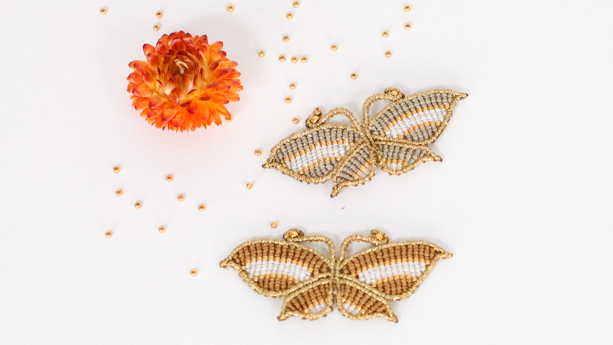 DIY Macramé butterfly with Miyuki Delicas 11/0 perls insertion