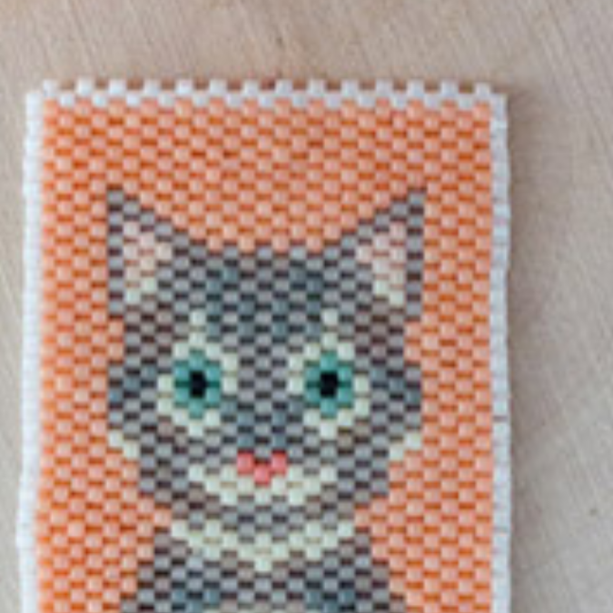 Weaving peyote pattern polaroid tabby cat